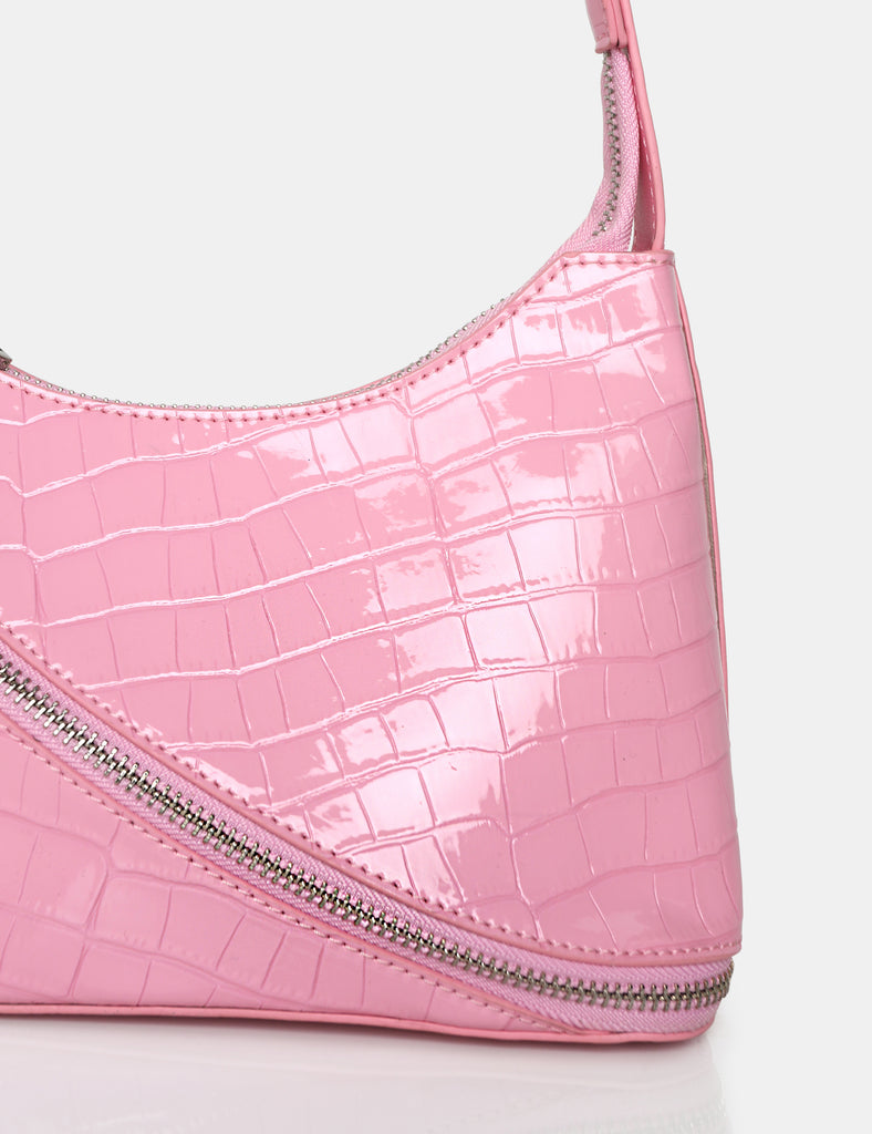 The Alba Pink Croc Bag | Public Desire