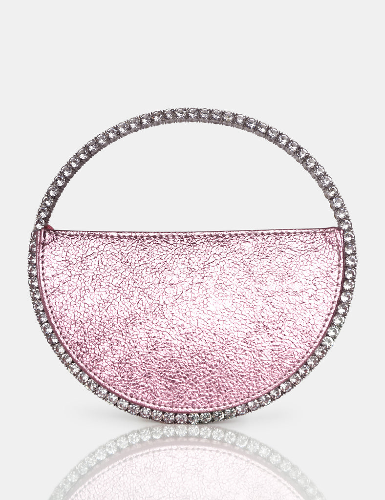 The Alessia Metallic Pink Circle Diamante Mini Grab Bag | Public Desire