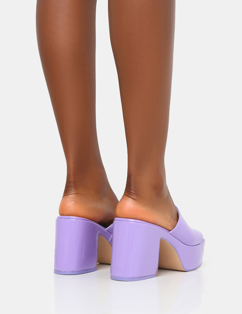 Ariel Lilac Patent Mule Chunky Mid Platform Heels | Public Desire
