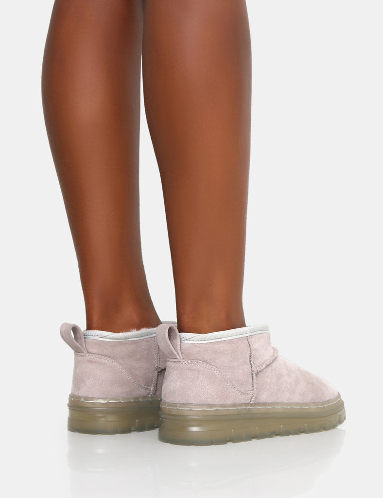 Bambi Light Grey Faux Suede Ultra Mini Ankle Boots | Public Desire