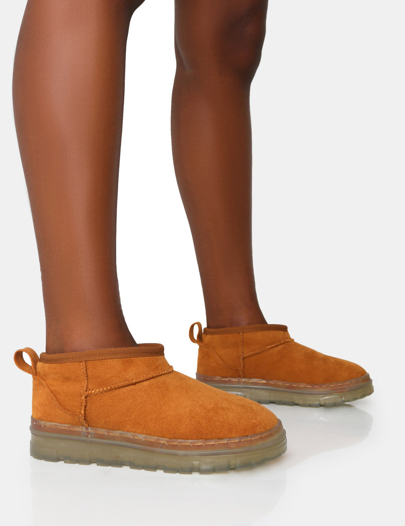 Bambi Tan Faux Suede Ultra Mini Ankle Boots | Public Desire