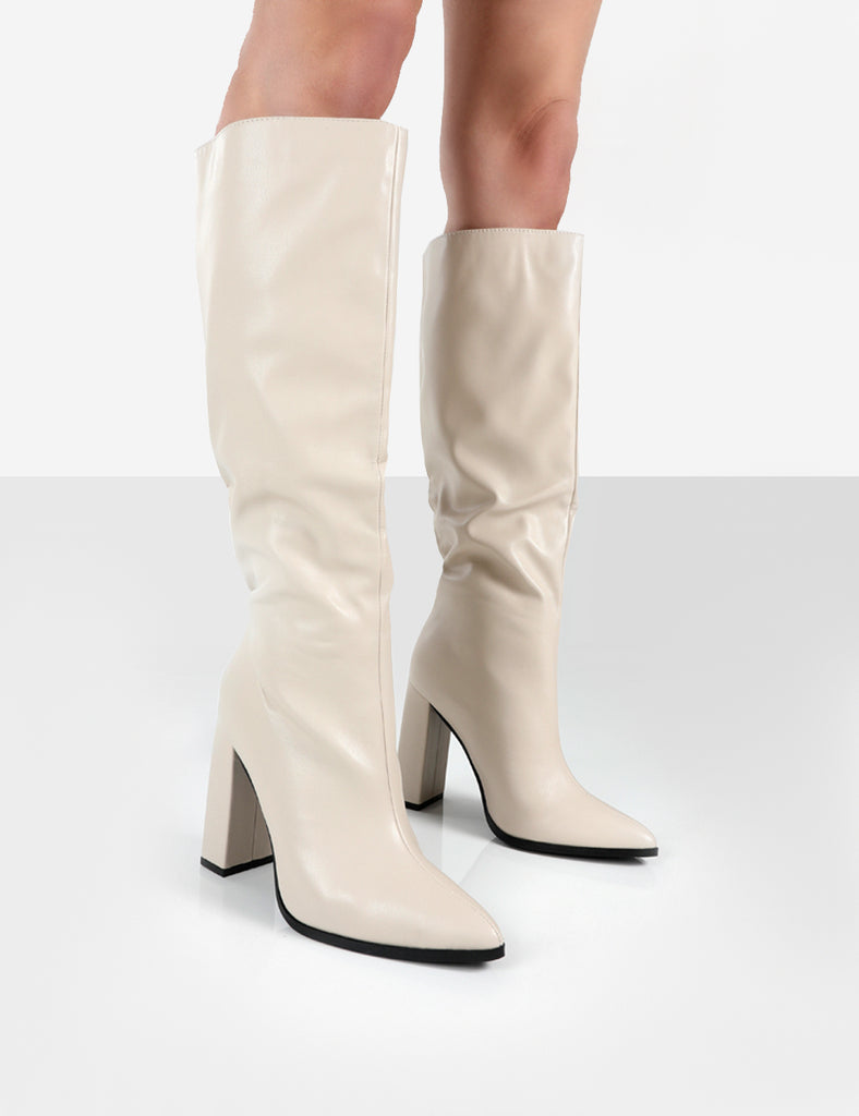 Posie Stone Pu Knee High Boots | Public Desire