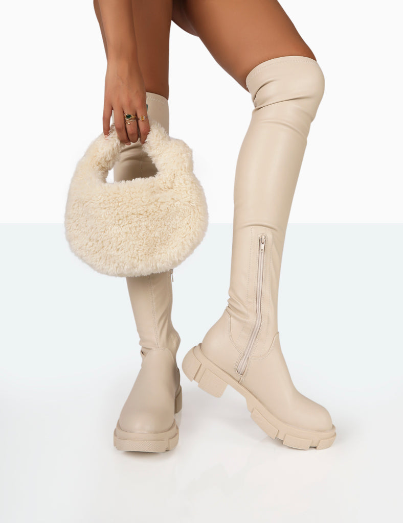 Junya Bone Pu Chunk Sole Over The Knee Boots | Public Desire