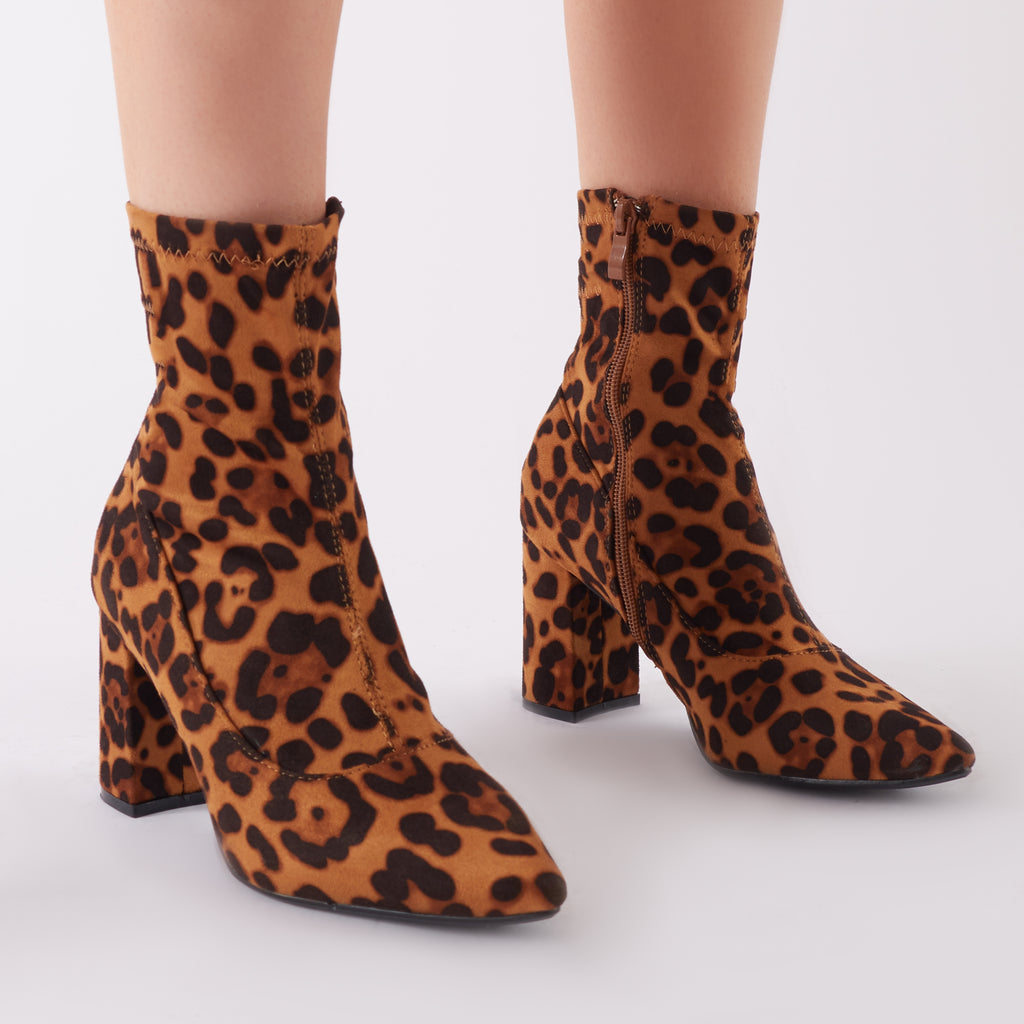Perri Sock Fit Ankle Boots in Leopard Print | Public Desire