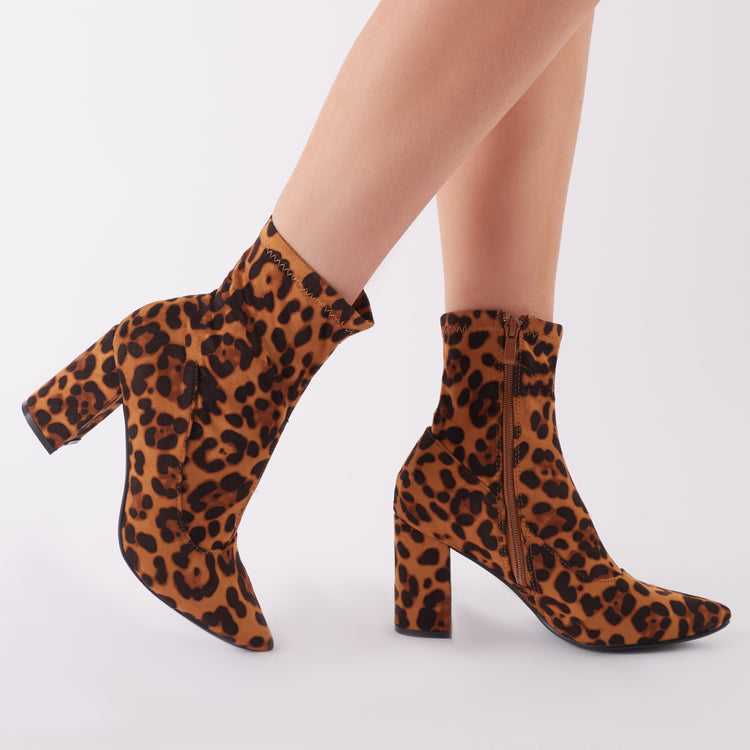 Perri Sock Fit Ankle Boots in Leopard Print | Public Desire