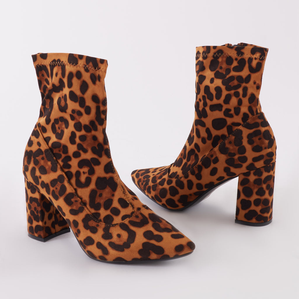 Perri Sock Fit Ankle Boots in Leopard Print | Public Desire
